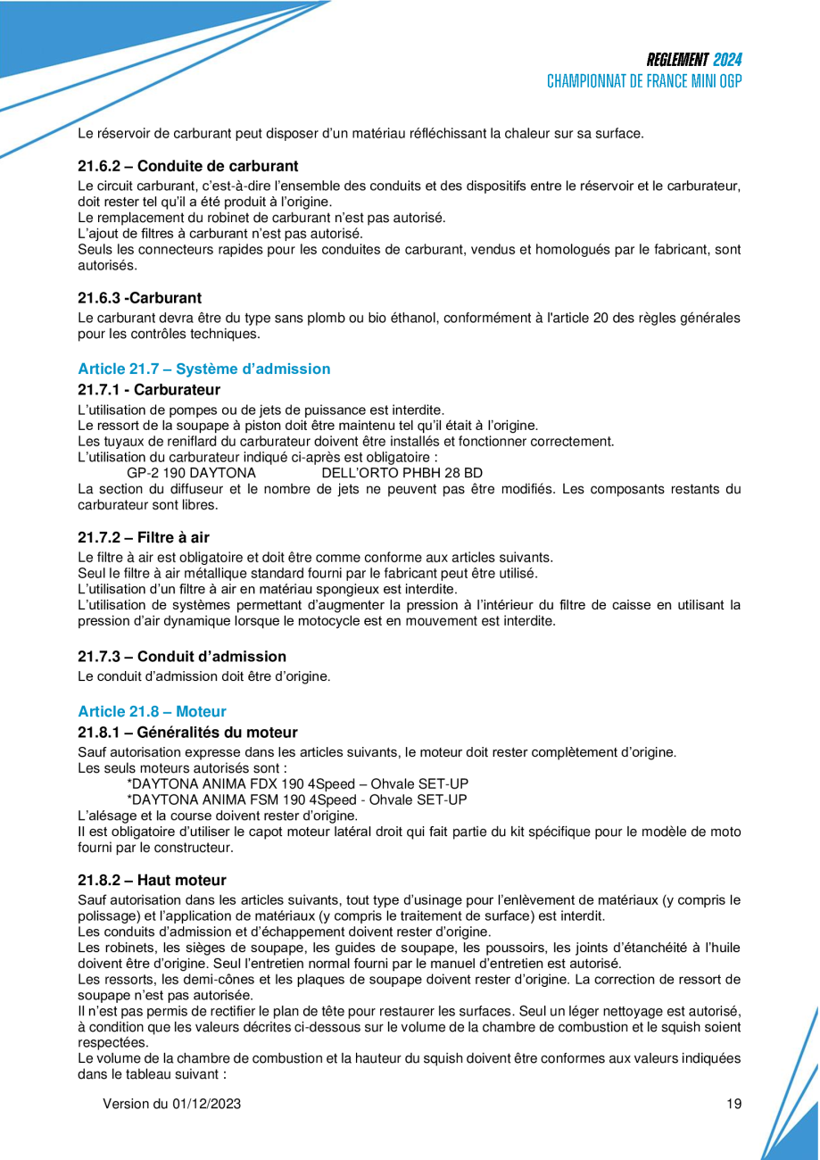 Règlement Championnat de France Mini OGP | FFMoto